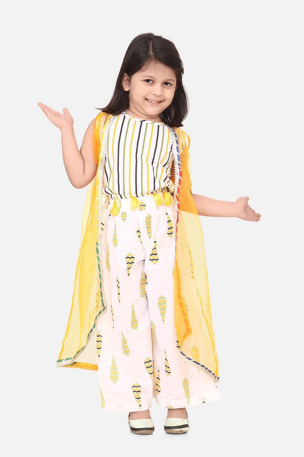 Yellow Crop Top palazzo and Shrug Set – Lilpicks