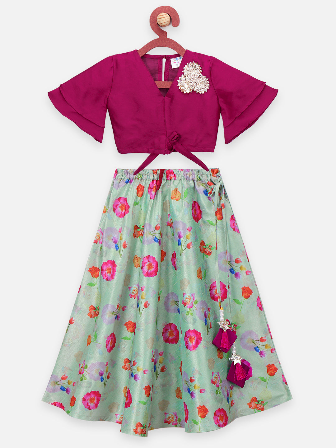 Flower Two Tone Lehenga with Knotted Magenta Pink Choli – Lilpicks